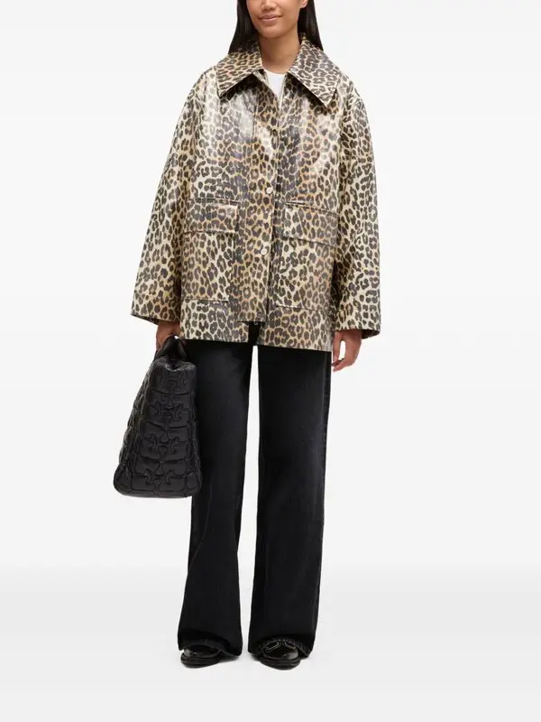 GANNI Leopard Laminated Cotton Jacket