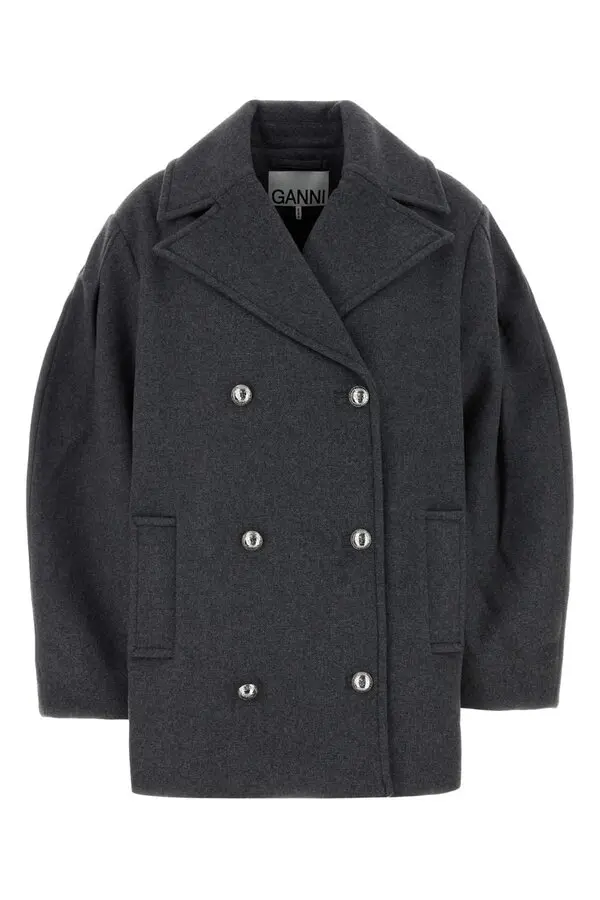 GANNI Grey Wool Blend Coat
