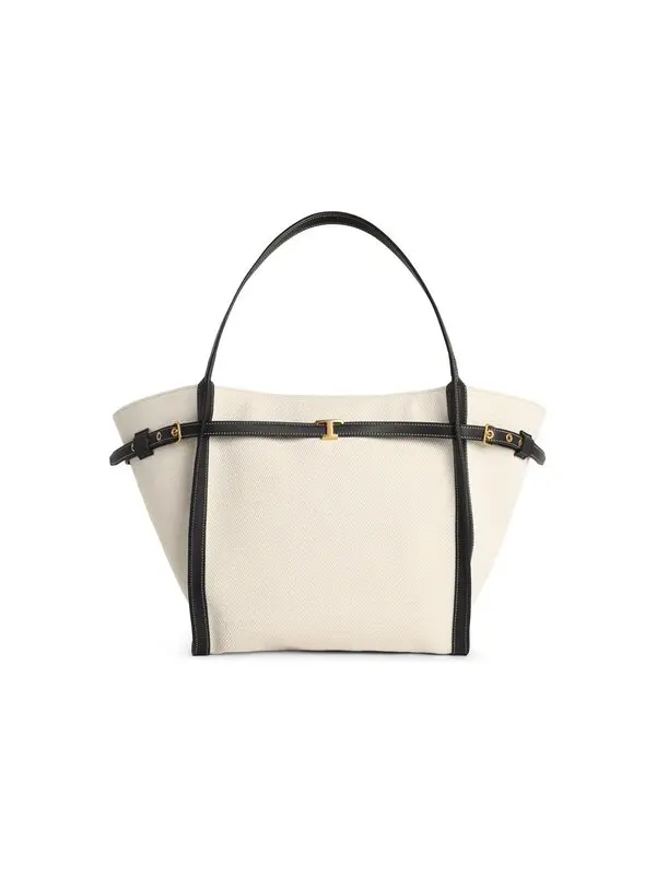 TOD'S Shopping Tim' Canvas And Midi Leather Bag - White