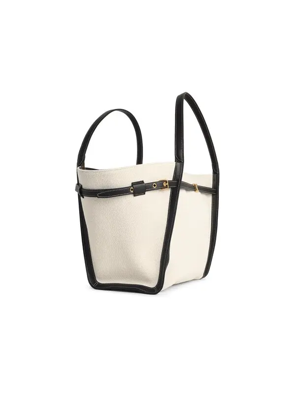 TOD'S Shopping Tim Canvas And Midi Leather Bag - White