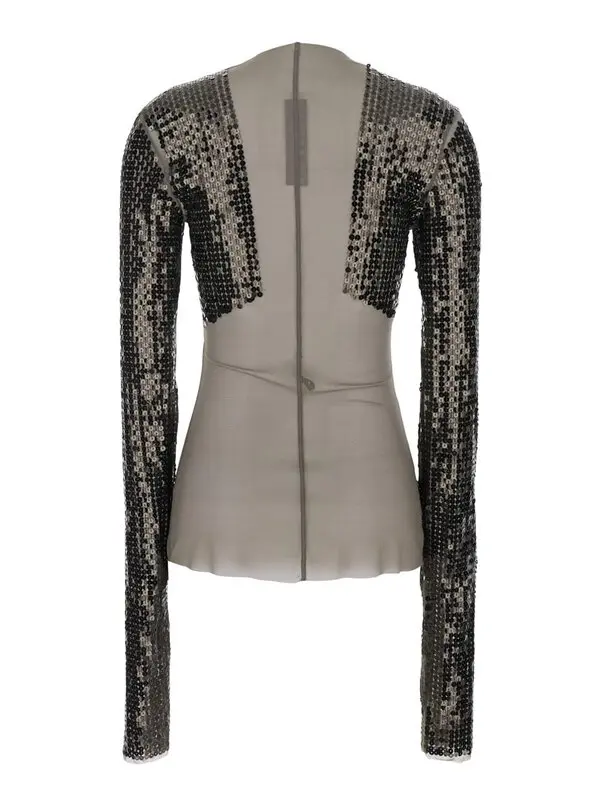 Rick Owens Sequin Embellished Tech Fabric Long Sleeve Top - Multicolor