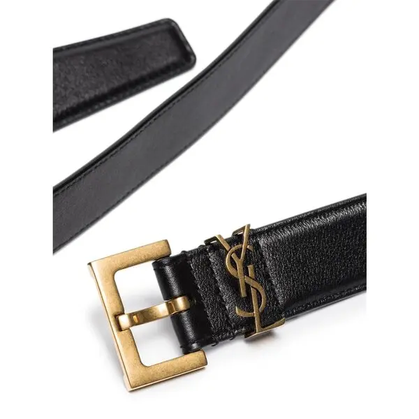 Saint Laurent Cassandre Logo Square Buckle Leather Belt