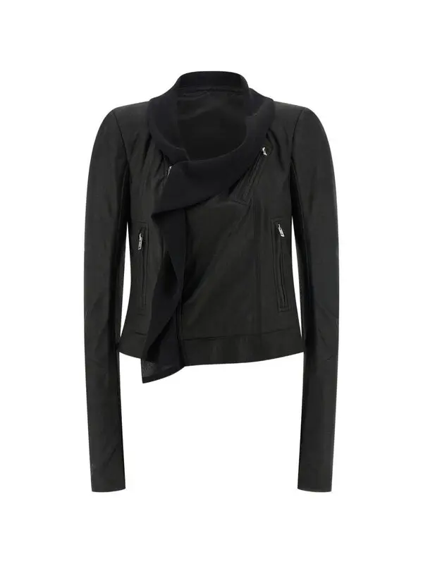 Rick Owens Lambskin Scarf Biker Jacket - Black