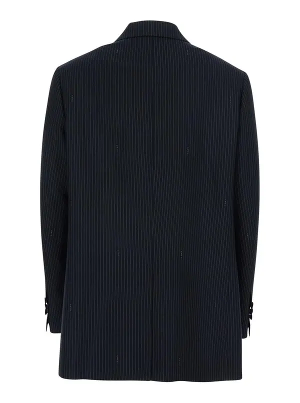 Fendi Blue Double-breasted Jacket With Peak Revers And Pinstripe Motif In Wool Blend - Multicolor