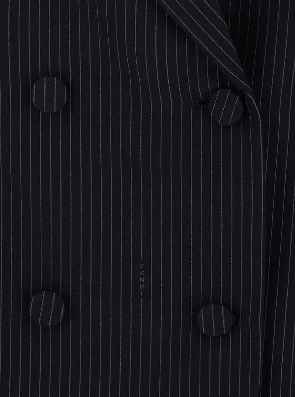 Fendi Blue Double-breasted Jacket With Peak Revers And Pinstripe Motif In Wool Blend - Multicolor