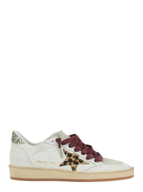 GOLDEN GOOSE Ballstar' Low Top Sneakers With Star Patch With Glitter And Glitter Heel And Logo Lettering In Leather For - White