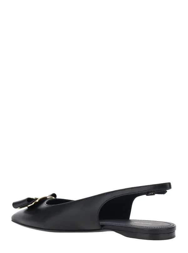 FERRAGAMO Zelmi' Slingback Ballet Shoes With Logo Plate On The Front In Leather - Black
