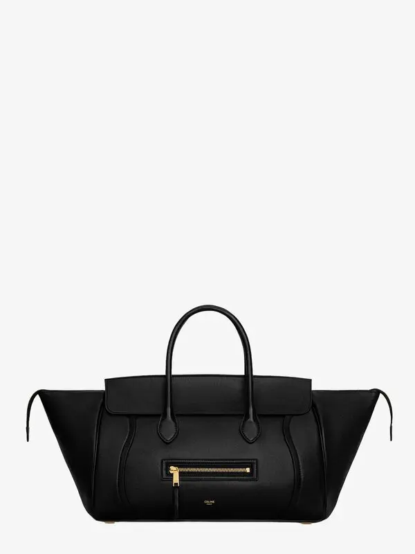 Celine Luggage Leather Handbag With Logo Lettering On The Front - Black