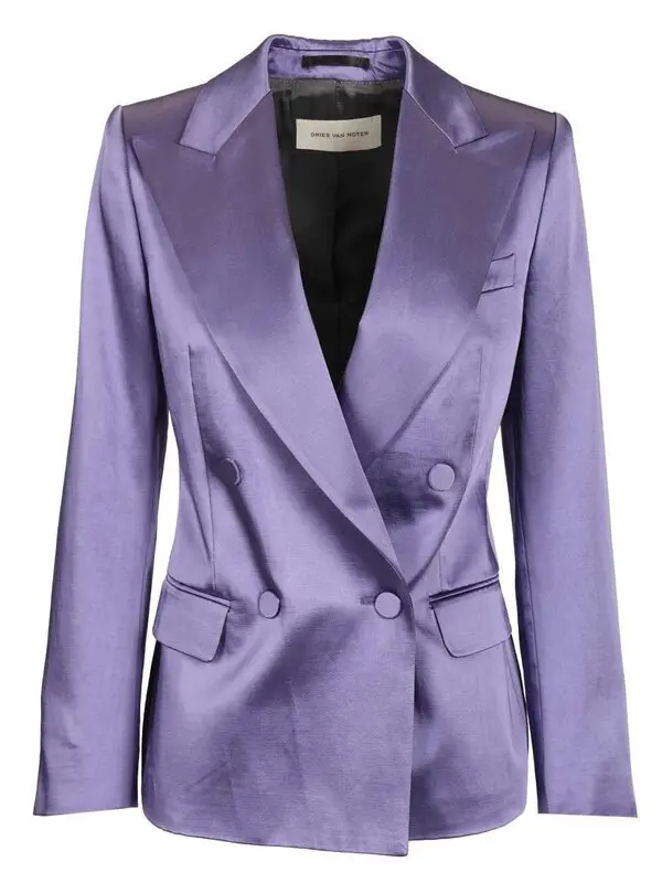 Dries Van Noten Shiny Satin Double-breasted Blazer - Purple
