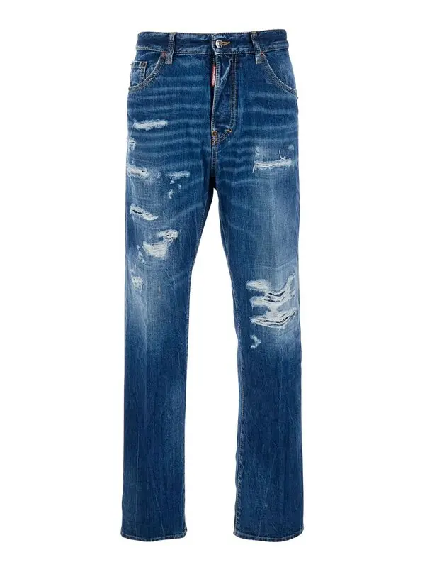 Dsquared2 642' Blue Jeans With All-over Ripped Details And Logo Patch On The Back In Denim For - Multicolor