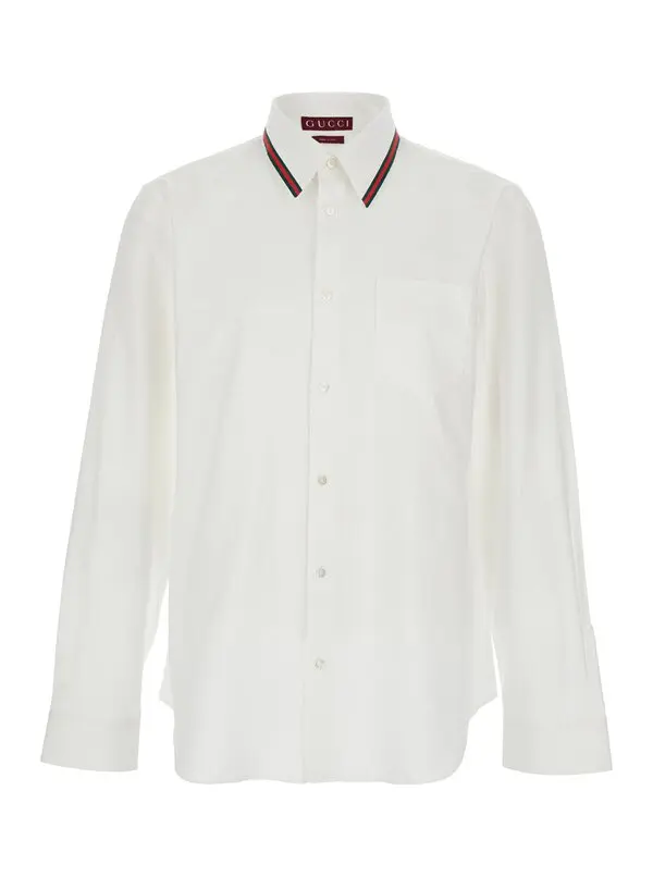Gucci White Shirt With Web Collar In Cotton For
