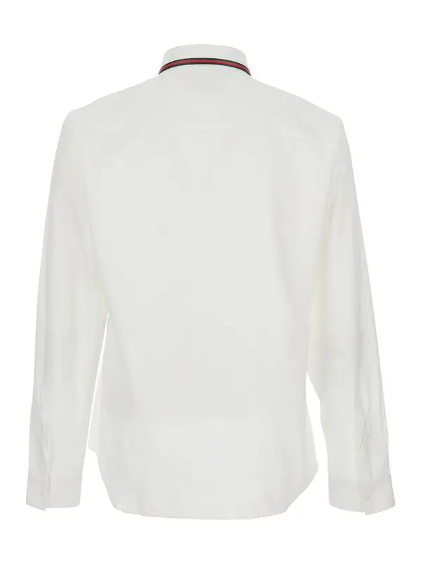 Gucci White Shirt With Web Collar In Cotton For