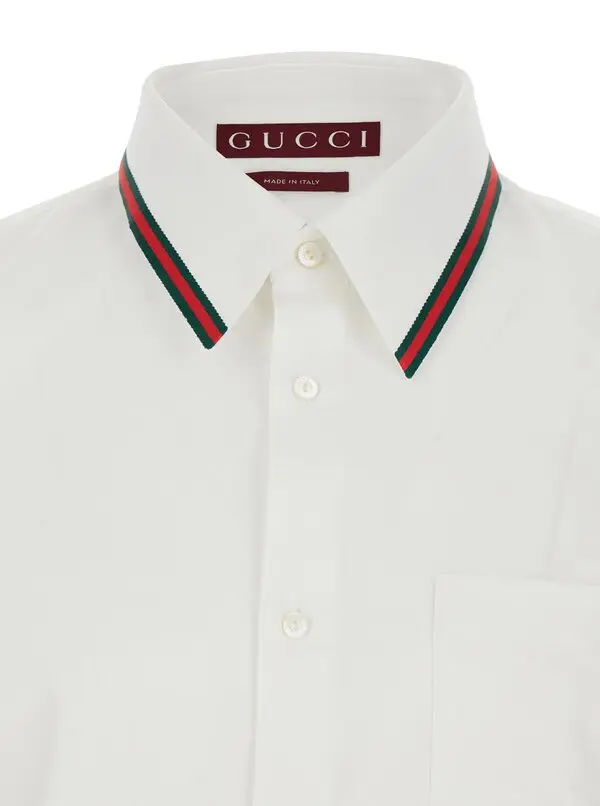 Gucci White Shirt With Web Collar In Cotton For