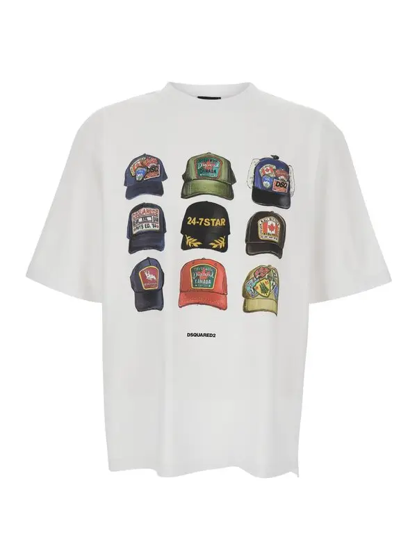 Dsquared2 White T-shirt With Front Print And Logo Detail On The Back In Cotton For - Multicolor