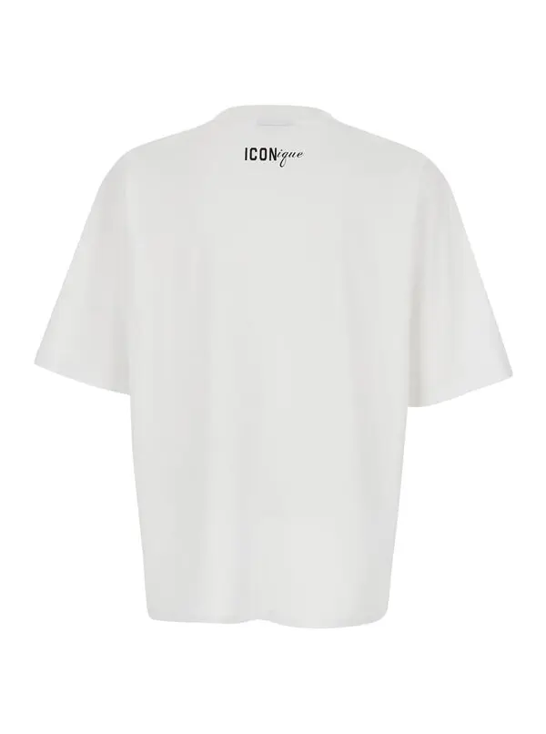 Dsquared2 White T-shirt With Front Print And Logo Detail On The Back In Cotton For - Multicolor