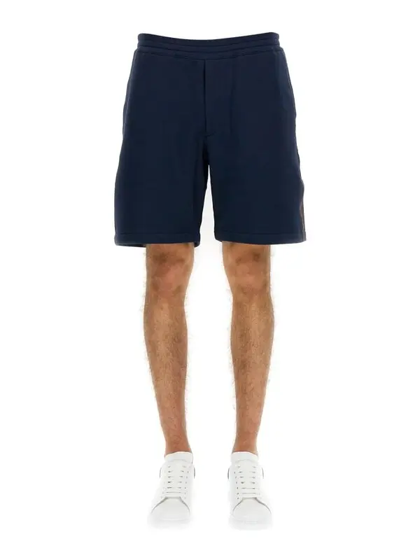 Alexander McQueen Bermuda Shorts With Selvedge Logo Band - Blue
