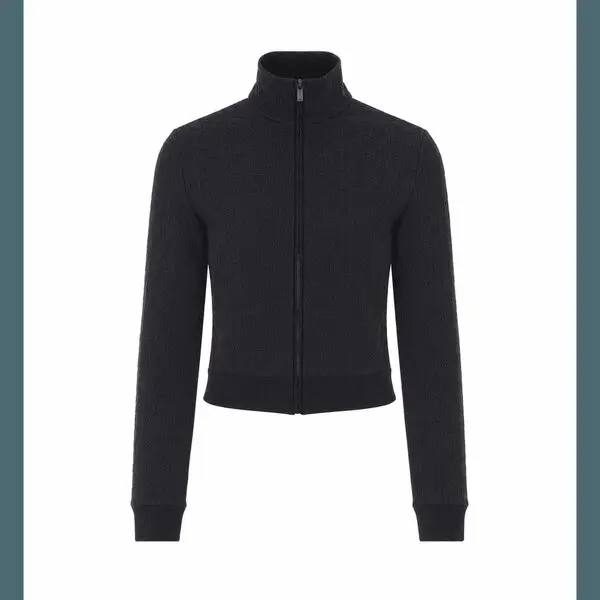 Gucci Gg Jacquard Jersey Jacket With Zipper - Black