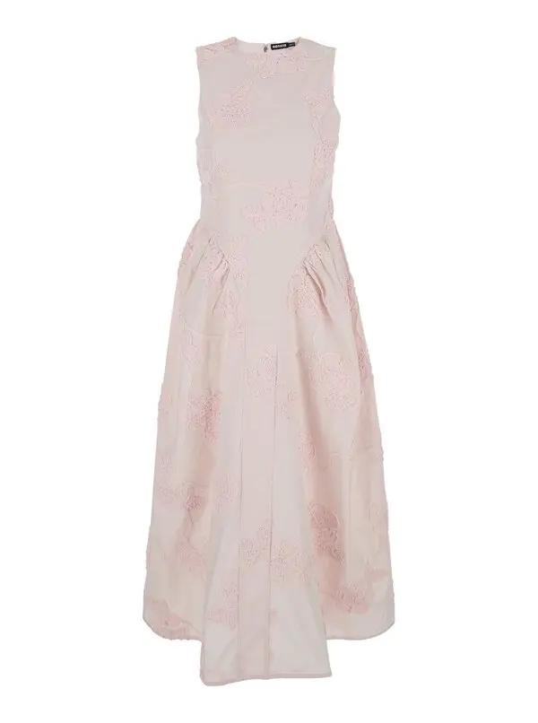 ROTATE BY BIRGER CHRISTENSEN Long Dress Sleeveless With Round Neck And All-over Floral Embroidery In Stretch Tech Fabric Pink - Multicolor