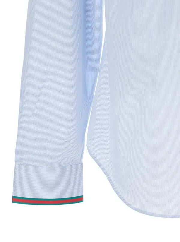 Gucci Light Blue Shirt With Classic Collar And Web Cuffs For