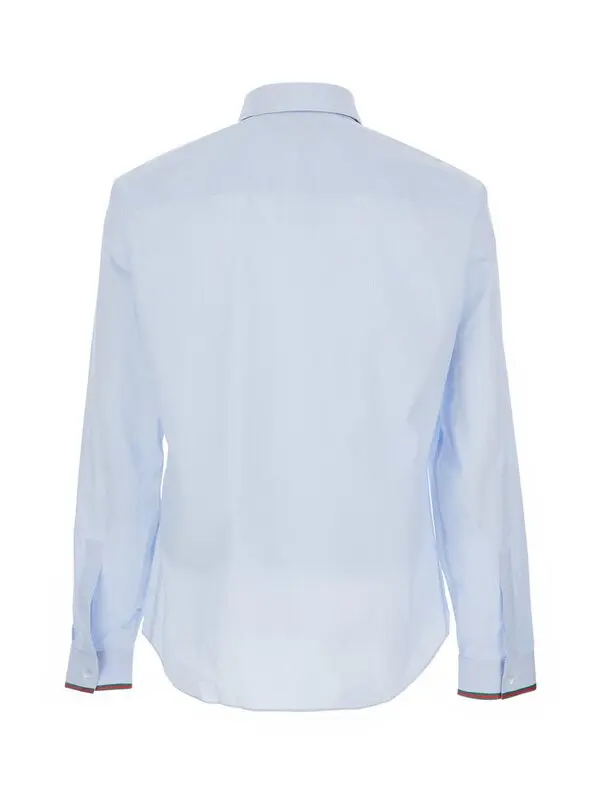 Gucci Light Blue Shirt With Classic Collar And Web Cuffs For