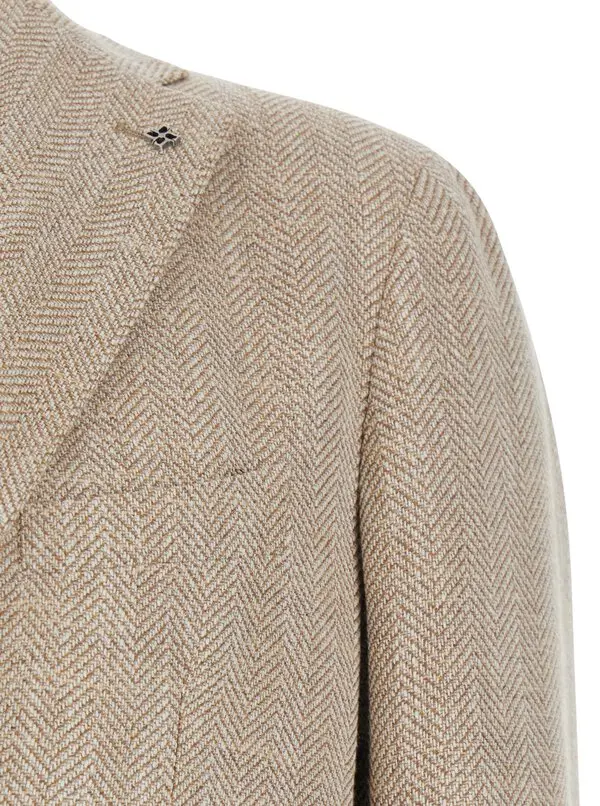 Tagliatore Beige Single-breasted Jacket With Notched Revers In Wool For