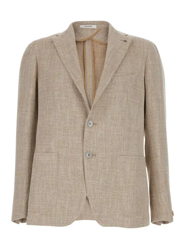 Tagliatore Beige Single-breasted Jacket With Notched Revers In Wool For - Cream