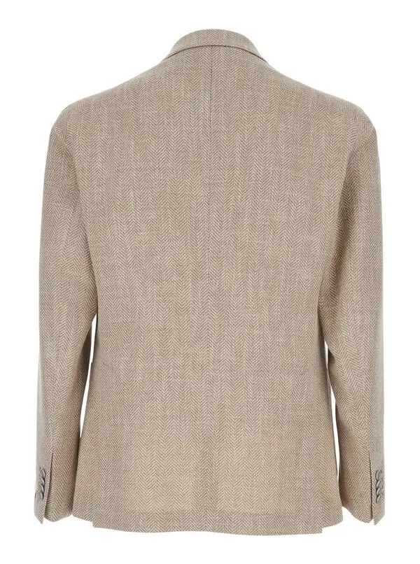 Tagliatore Beige Single-breasted Jacket With Notched Revers In Wool For - Cream