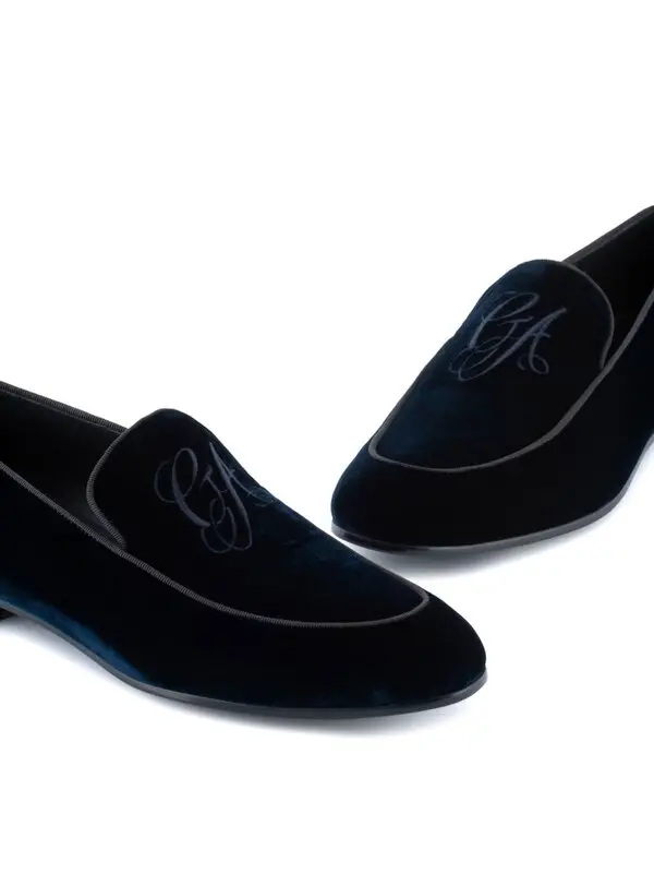 Giorgio Armani Embroidered Logo Velvet Loafers