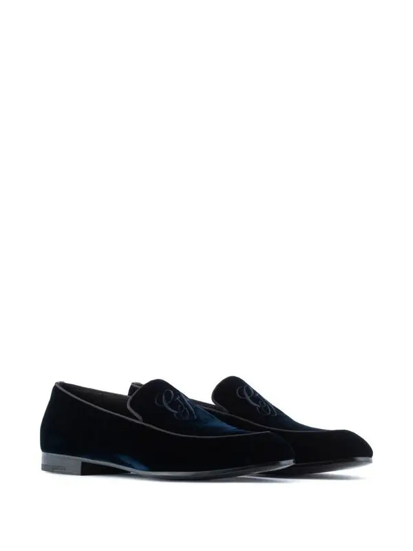 Giorgio Armani Embroidered Logo Velvet Loafers
