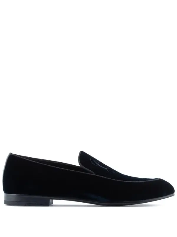 Giorgio Armani Embroidered Logo Velvet Loafers - Multicolor
