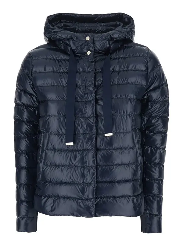 Herno Blue Hooded Puffer Jacket With Drawstring And Logo Detail On Drawstring In Tech Fabric For - Multicolor