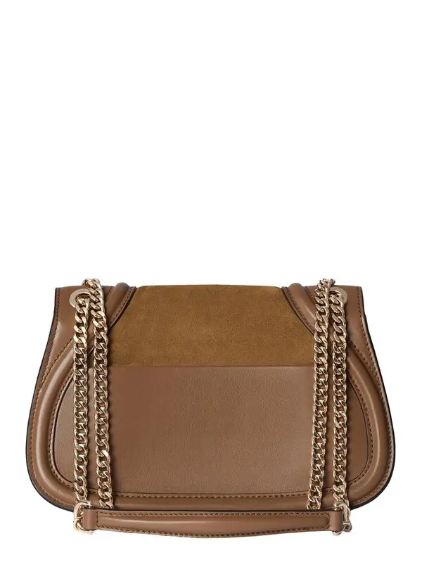 Gucci Handbag With Double G Plaque On The Front And Adjustable And Removable Chain-link Shoulder Strap In Suede - Brown