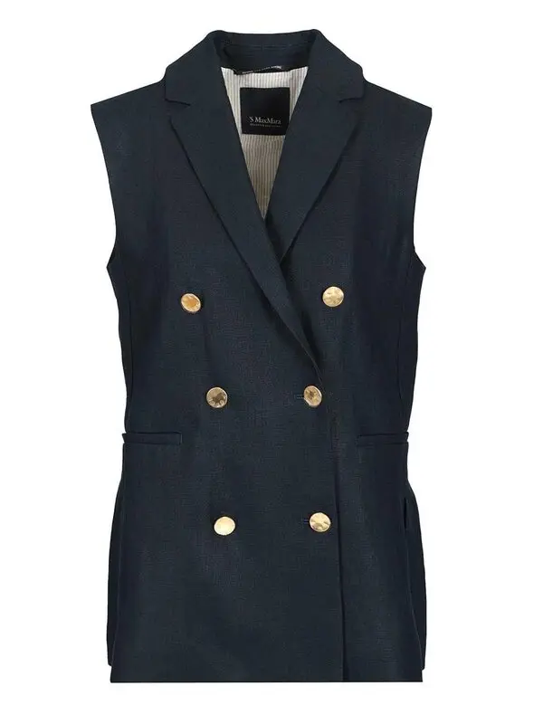 Max Mara Heavy Pure Linen Double-breasted Vest - Blue