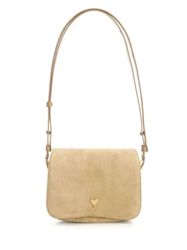 AMI Paris Paris Paris Suede Shoulder Bag - Cream