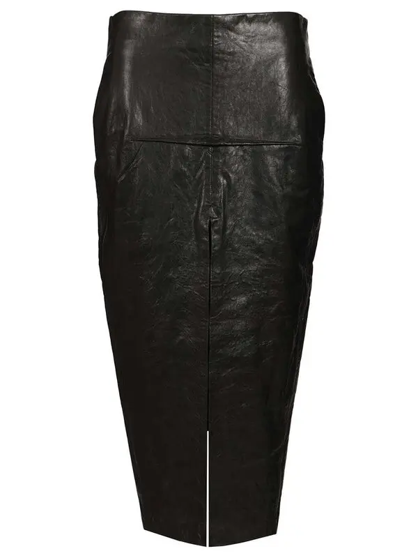 Rick Owens Leather Long Skirt - Black