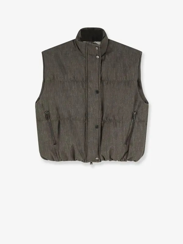 Brunello Cucinelli Sleeveless Twill-denim Padded Down Jacket - Multicolor