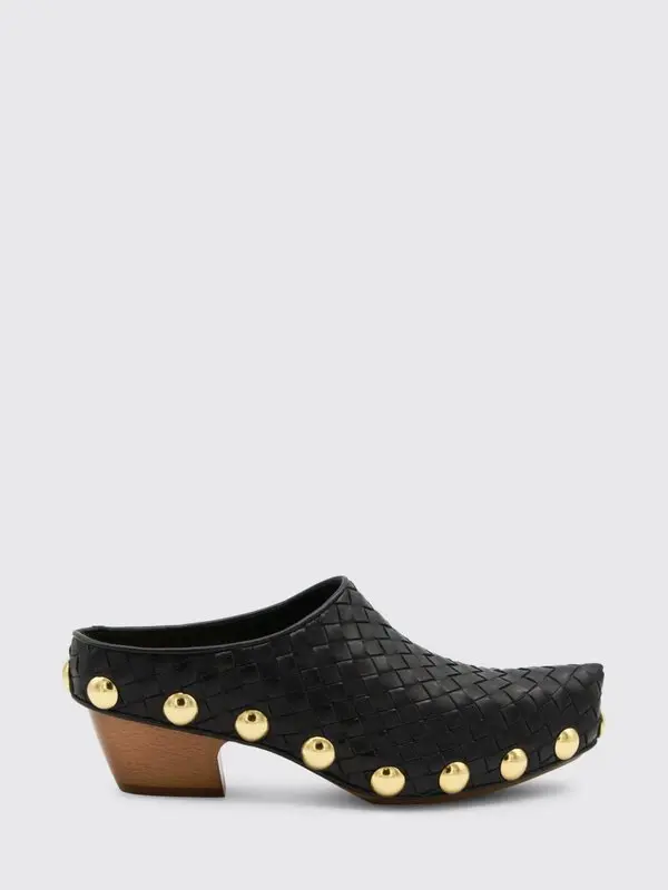 Bottega Veneta Gondola Woven Leather Mules With Studs - Black