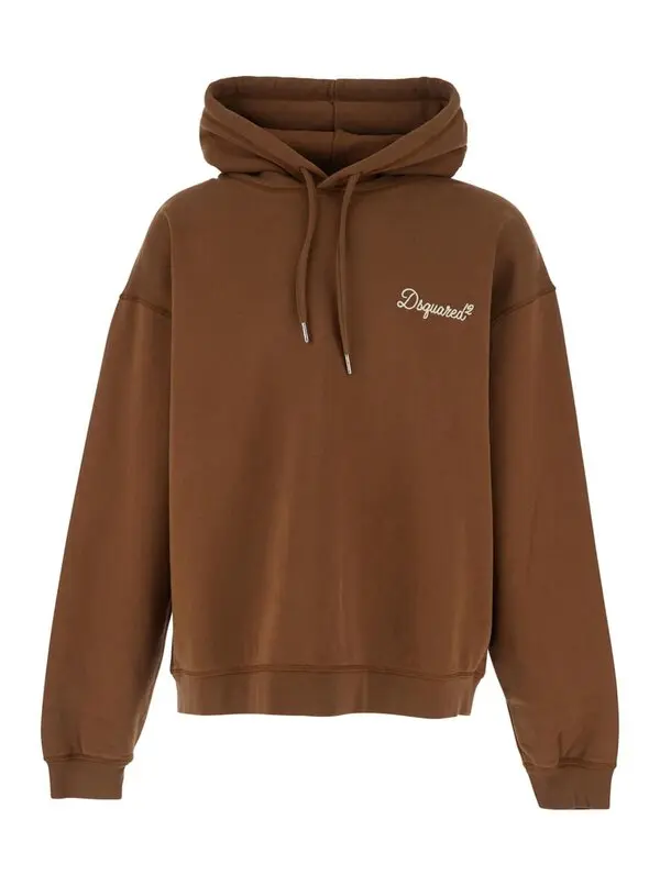 Dsquared2 Hoodie With Drawstring And Logo Lettering On The Front In Cotton For - Brown