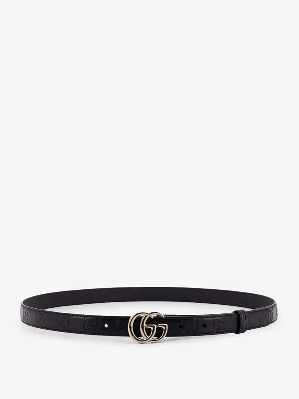 Gucci Leather Belt With All-over Gg Logo - Black