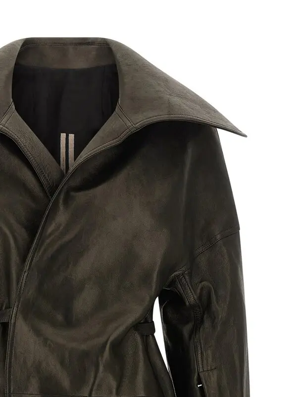 Rick Owens Dracucollar Belted Leather Coat