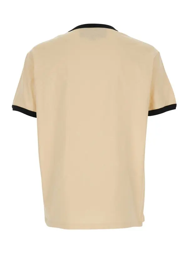 Valentino Garavani Crew Neck T-shirt With Front Print In Beige Cotton For - Multicolor