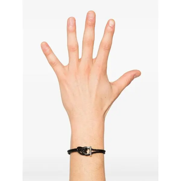 FERRAGAMO Braided Calf Leather Gancini Bracelet - Black