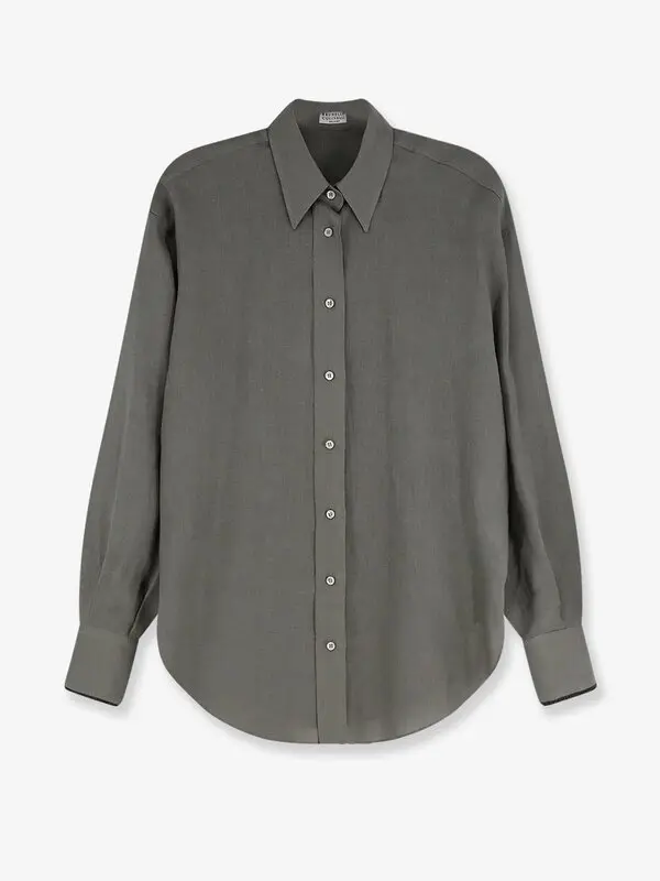 Brunello Cucinelli Linen Shirt With Monili Detail - Brown
