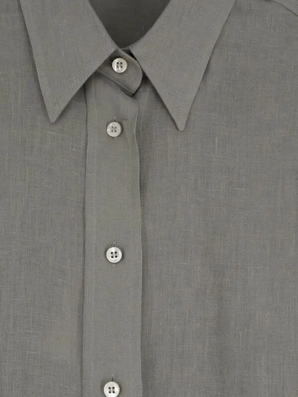 Brunello Cucinelli Linen Shirt With Monili Detail - Brown