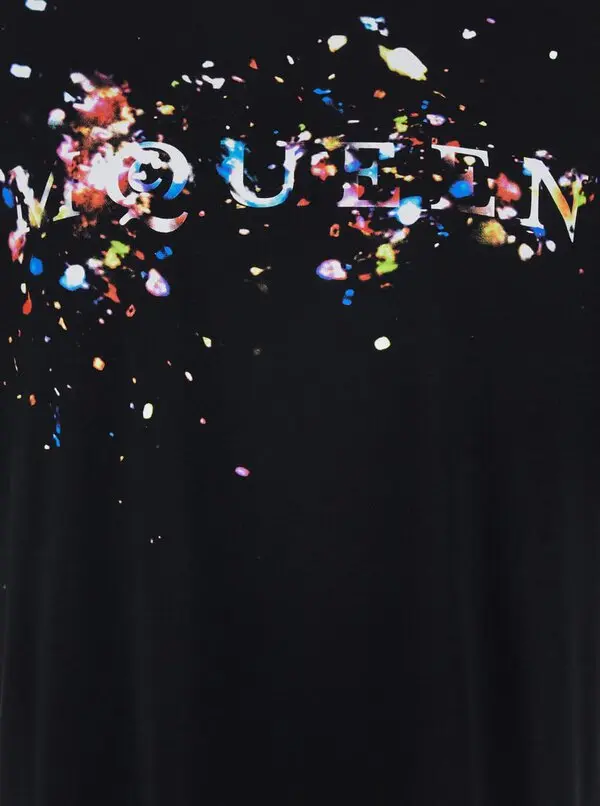 Alexander McQueen Black Crewneck T-shirt With Print On The Front In Cotton - Multicolor