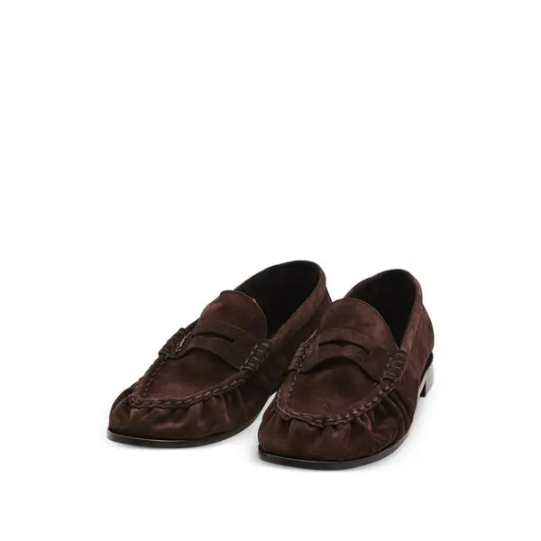 Saint Laurent Suede Cassandre Loafers - Brown