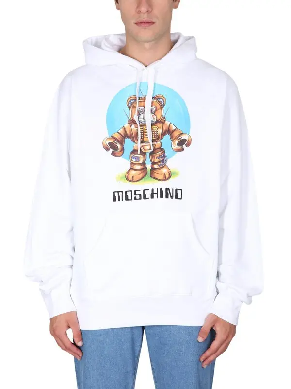 Moschino Robot Teddy Print Hoodie - White