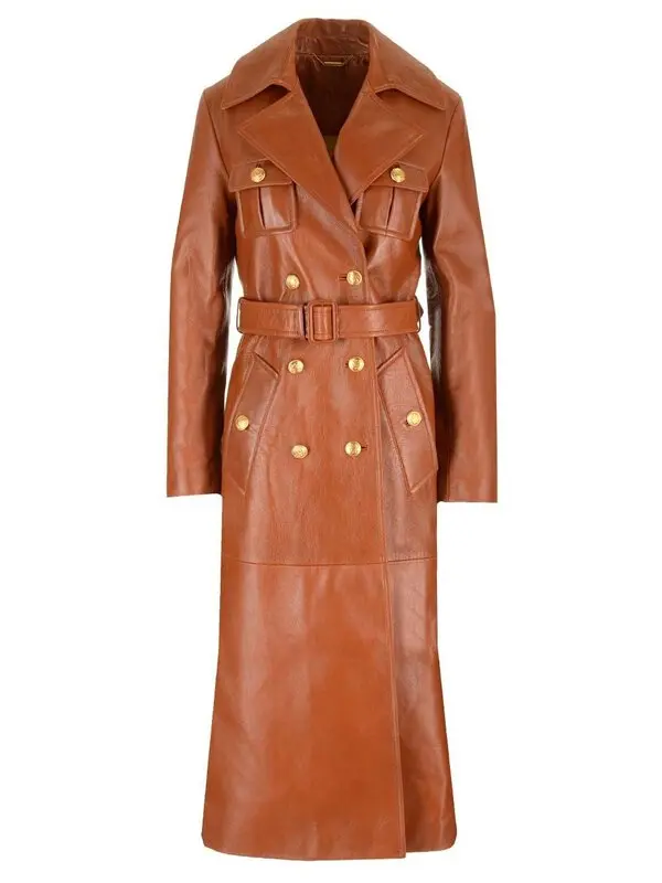 Chloé Leather Military Trench Coat - Brown