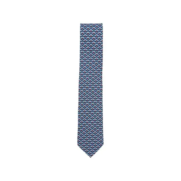 FERRAGAMO Silk Geometric Pattern Neck Ties - Blue
