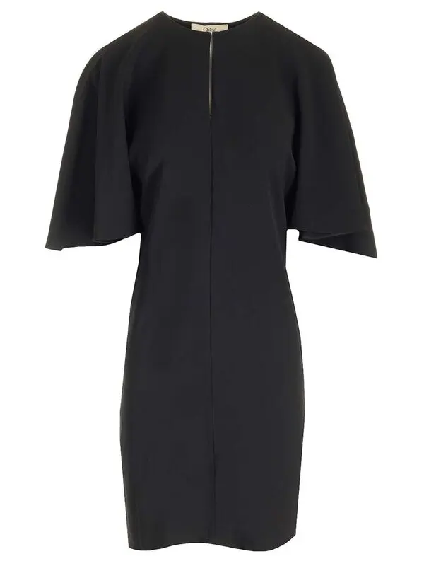Chloé Cape Sleeves Mini Dress - Black